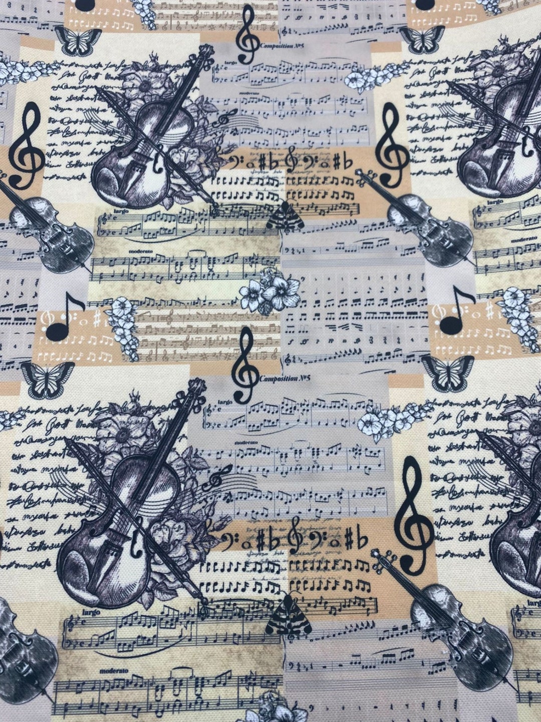 Vintage Notes Design Fabric by the Meter, Boho Art Home Decor Fabric ...