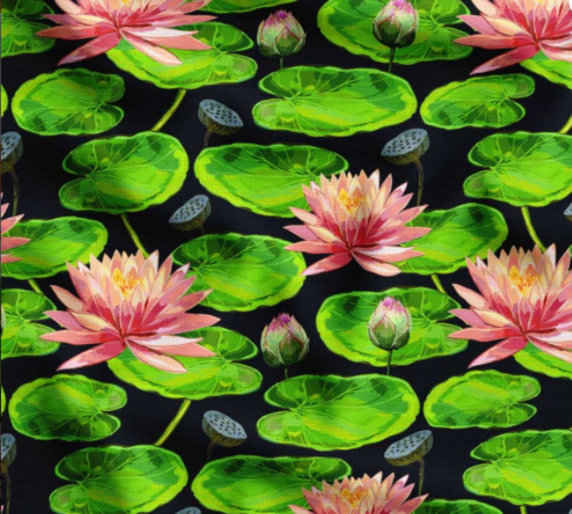 Pink Lotus Flower Pattern Upholstery Fabric by the Meter - Etsy