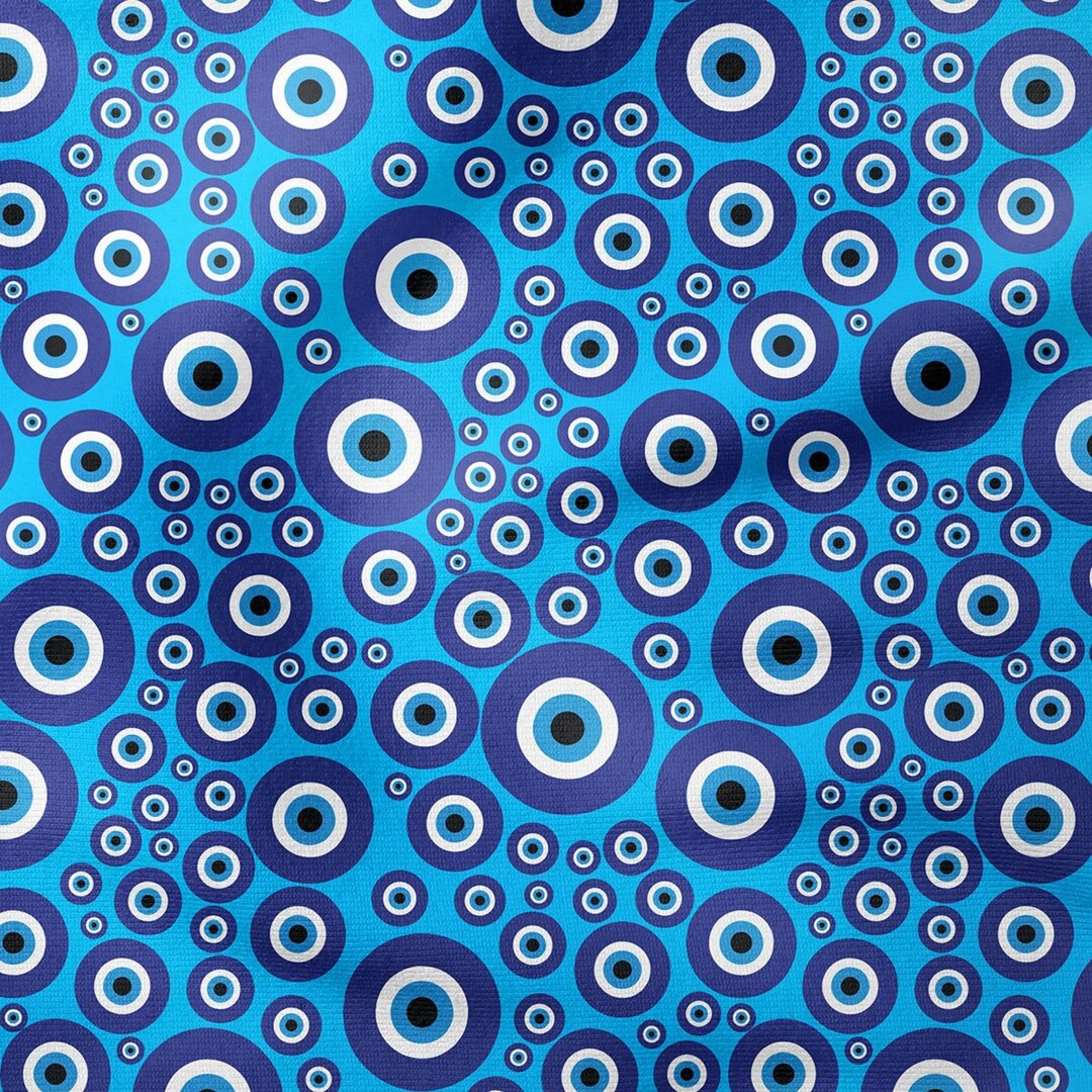 Blue Background Evil Eye Pattern Upholstery Fabric by the Meter, Mystic ...