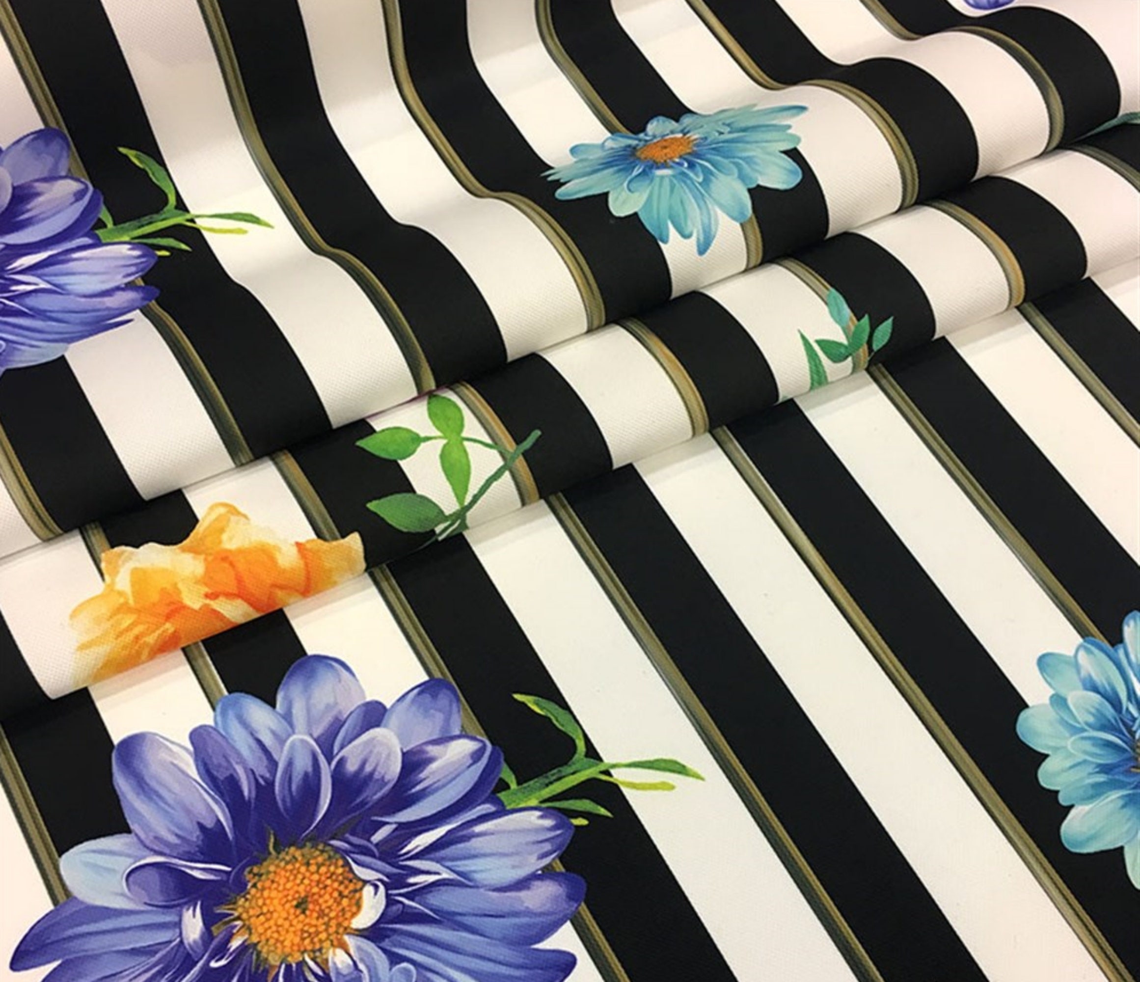 Floral Striped Pattern Fabric by the Meter, Floral Home Decor Fabric ...