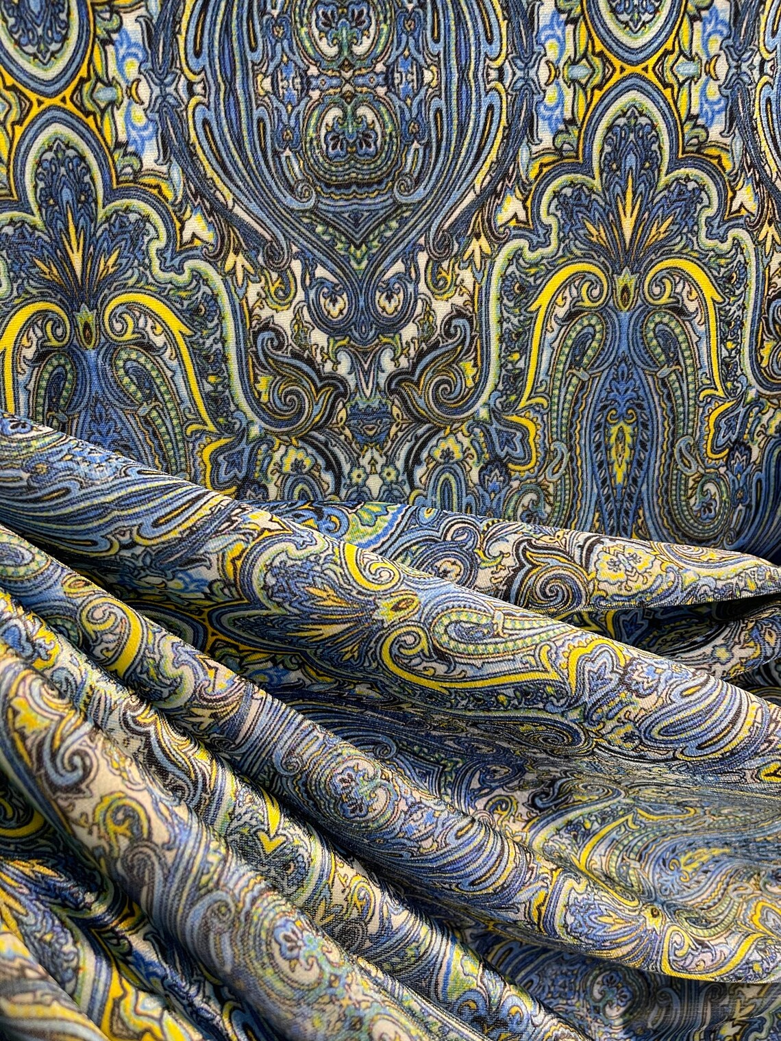 Blue Ottoman Pattern Upholstery Velvet Print Fabric by the - Etsy