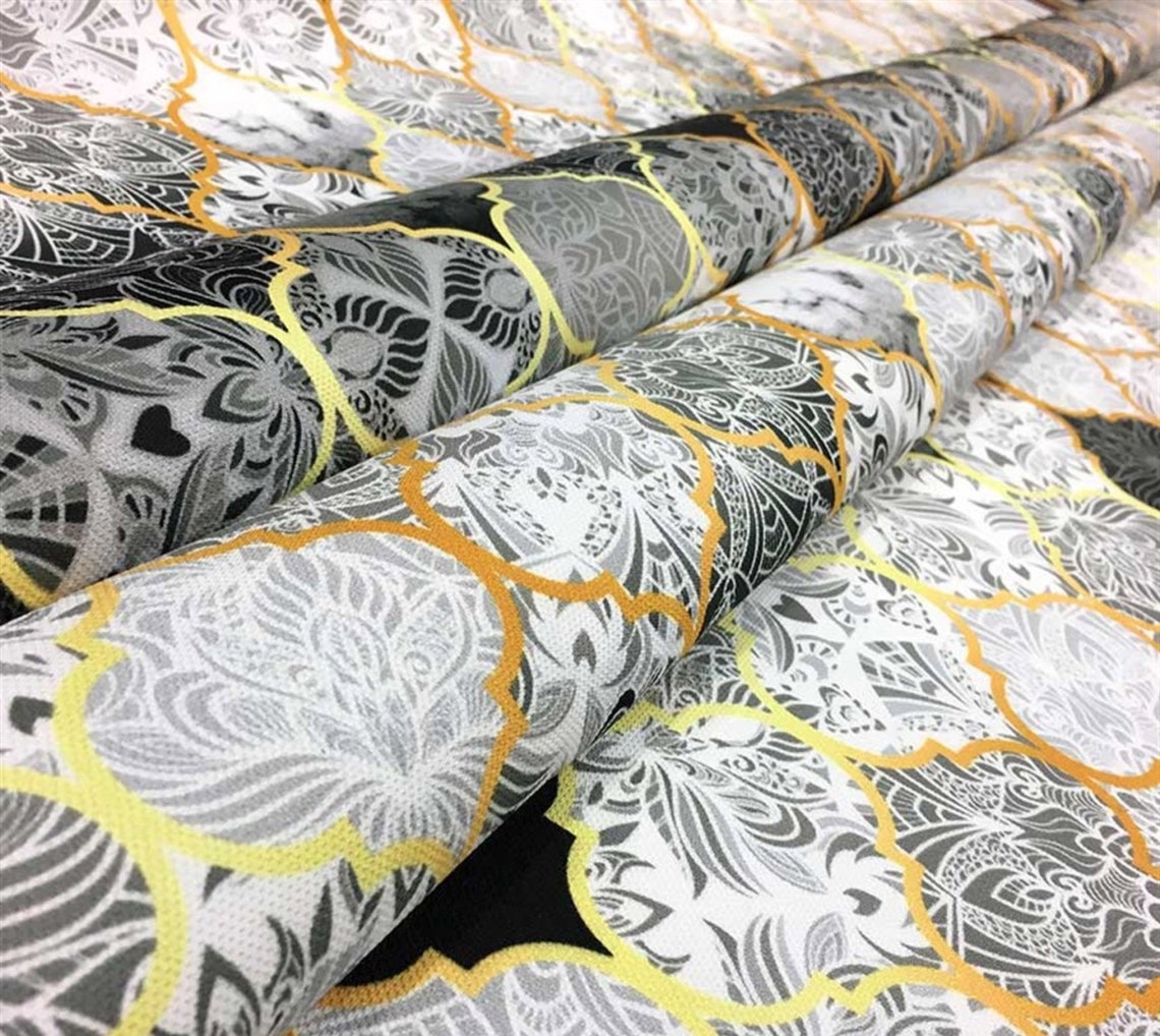 Grey and Gold Moroccan Upholstery Fabric by the Meter, Geometric Home ...