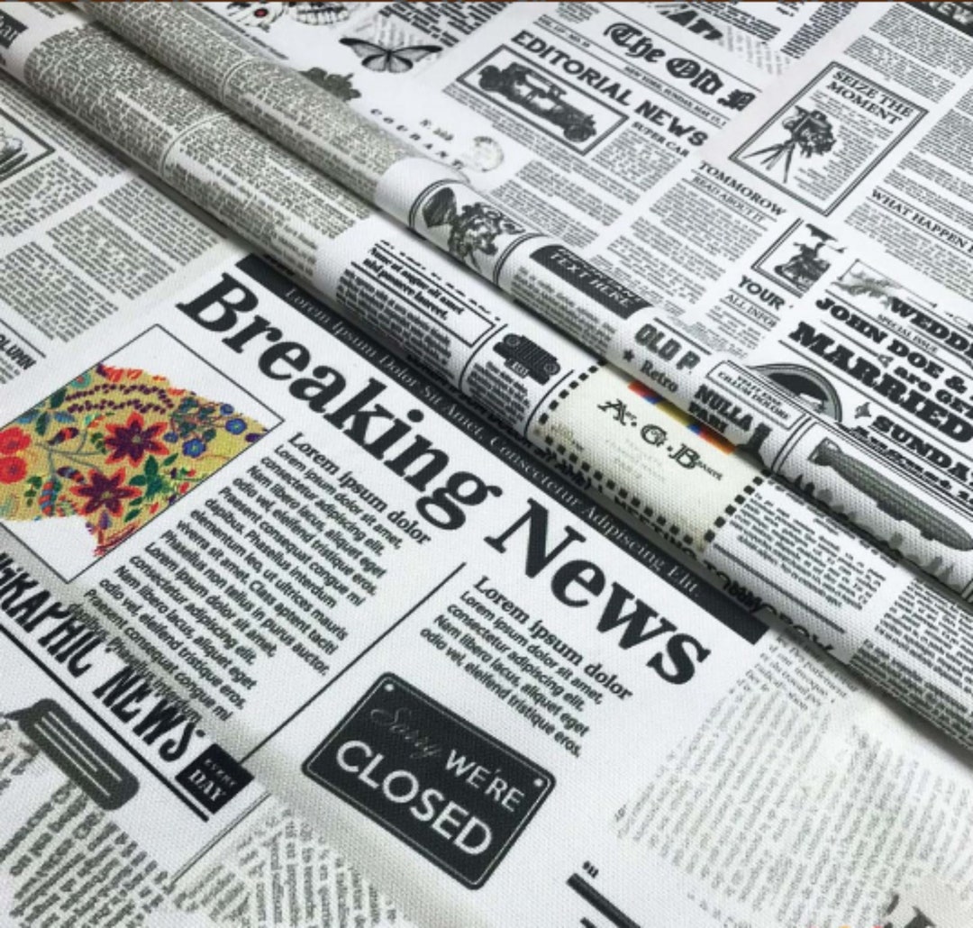 Newspaper Pattern Upholstery Fabric by the Meter, Art Home Decor Fabric ...