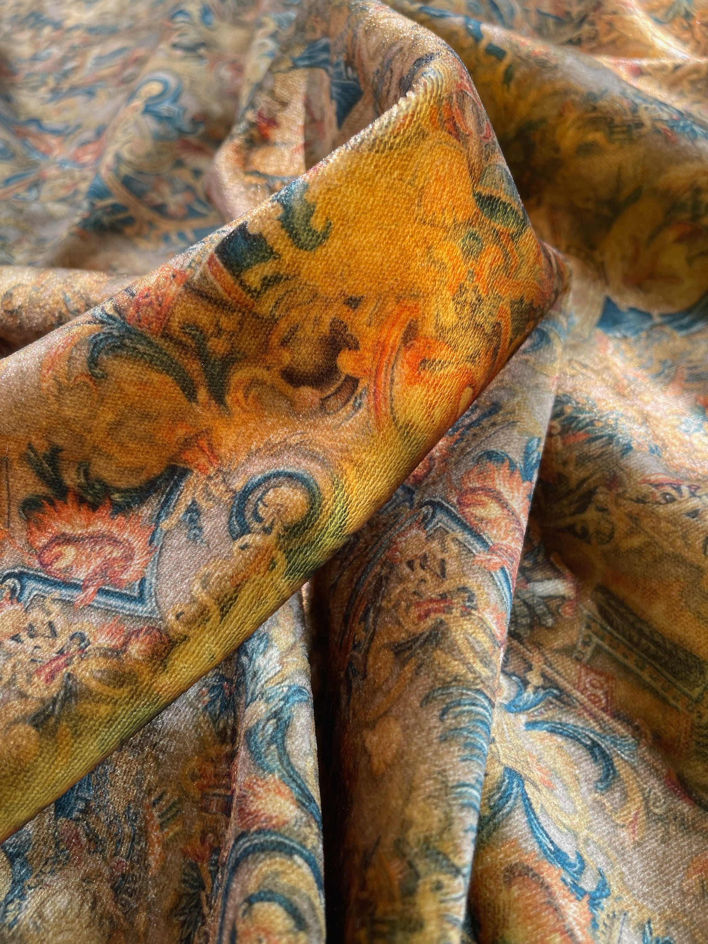 Vintage Baroque Pattern Upholstery Velvet Print Fabric by the Yards ...