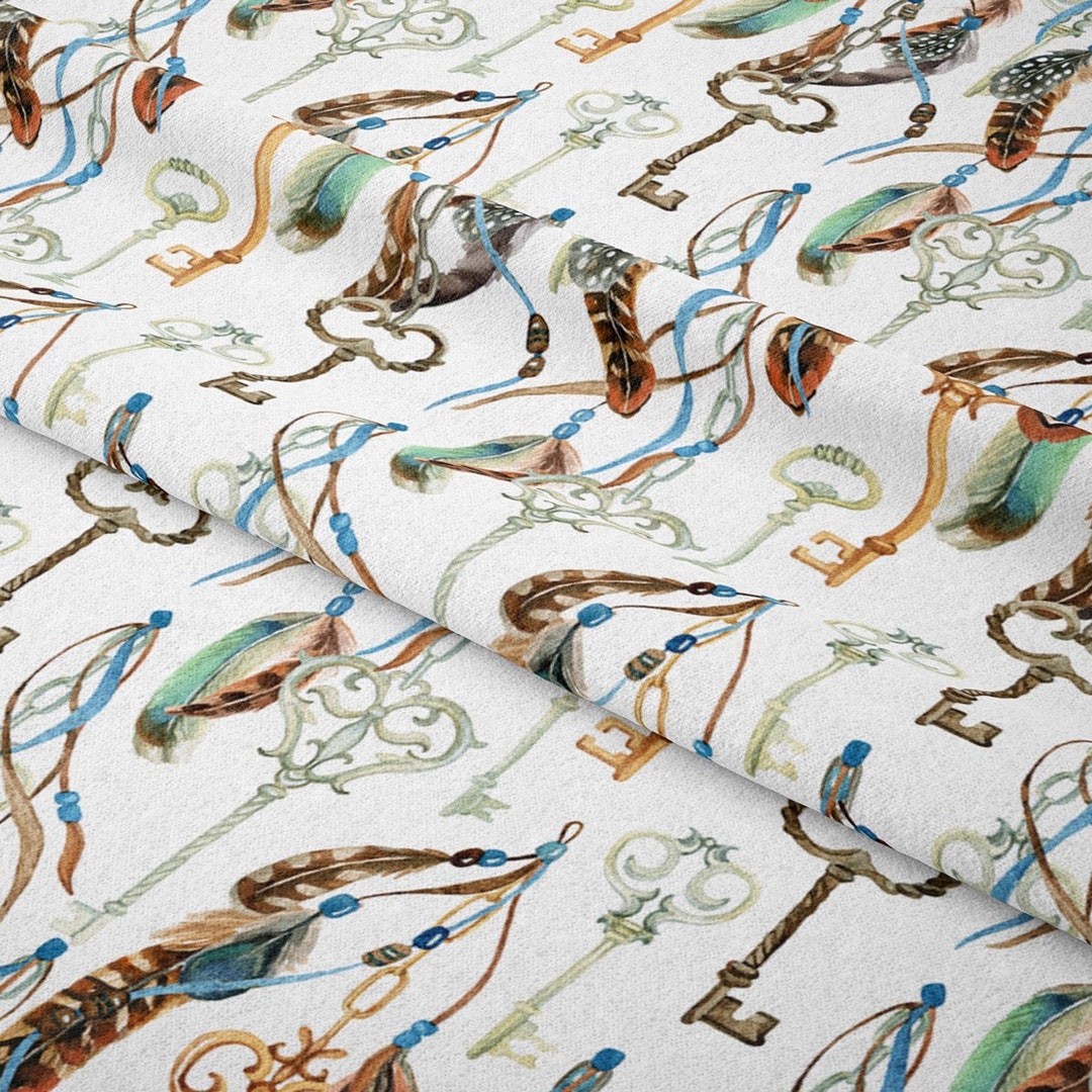 Feather Keys Pattern Upholstery Fabric by the Meter, Ethnic Home Decor ...