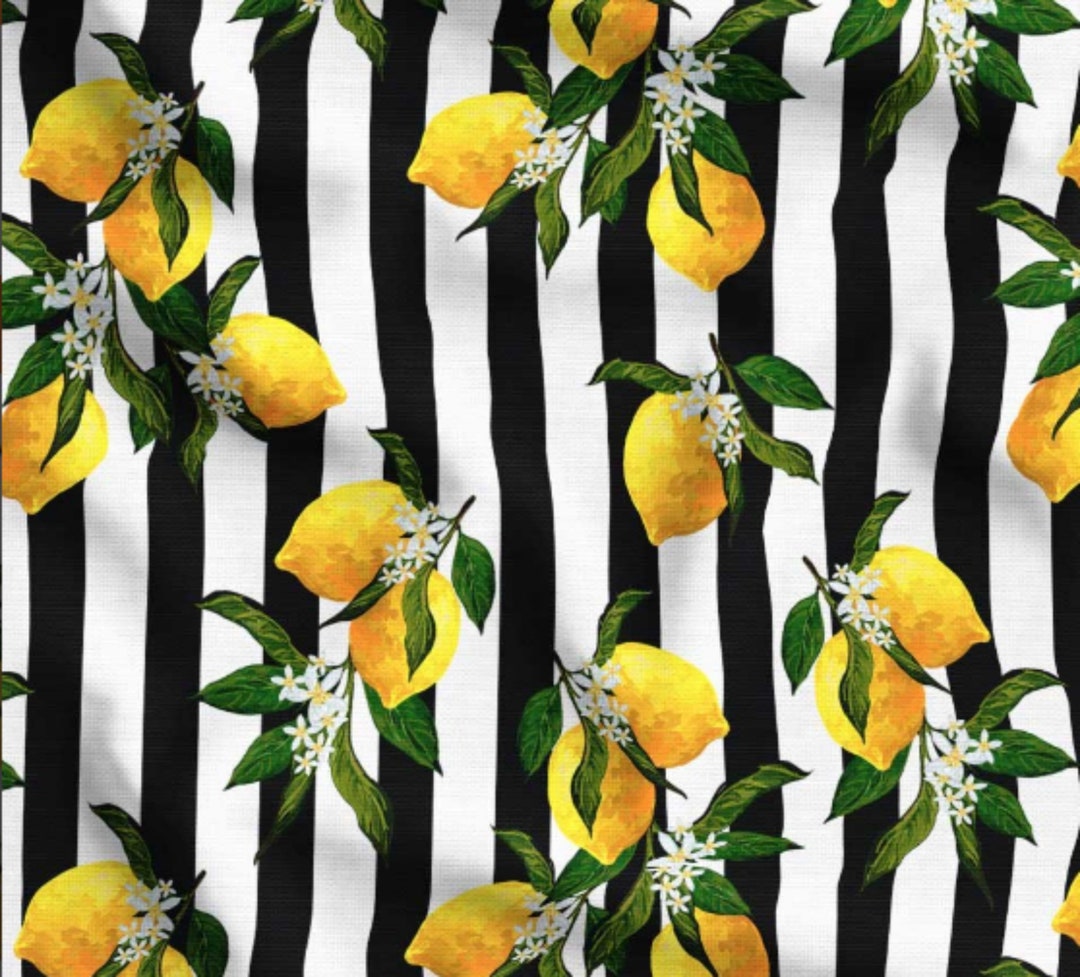 Striped Lemon Upholstery Fabric by the Meter, Fruit Home Decor, Kitchen ...