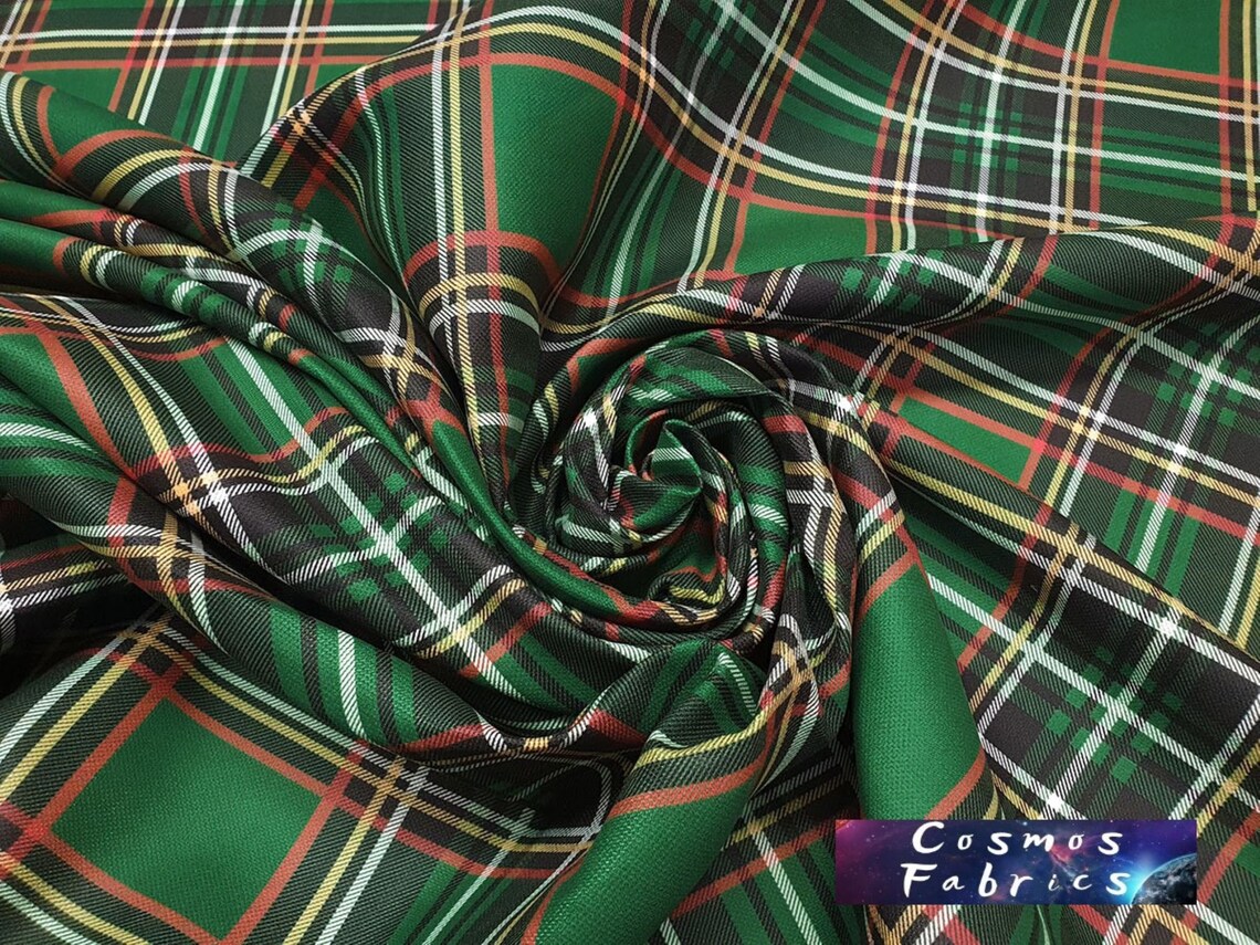 Green Plaid Pattern Fabric by the Meter, Floral Home Decor Fabric ...