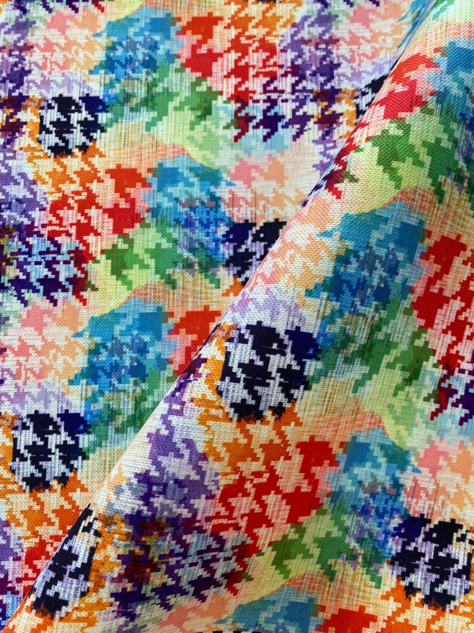 Rainbow Color Houndstooth Pattern Upholstery Fabric by the | Etsy