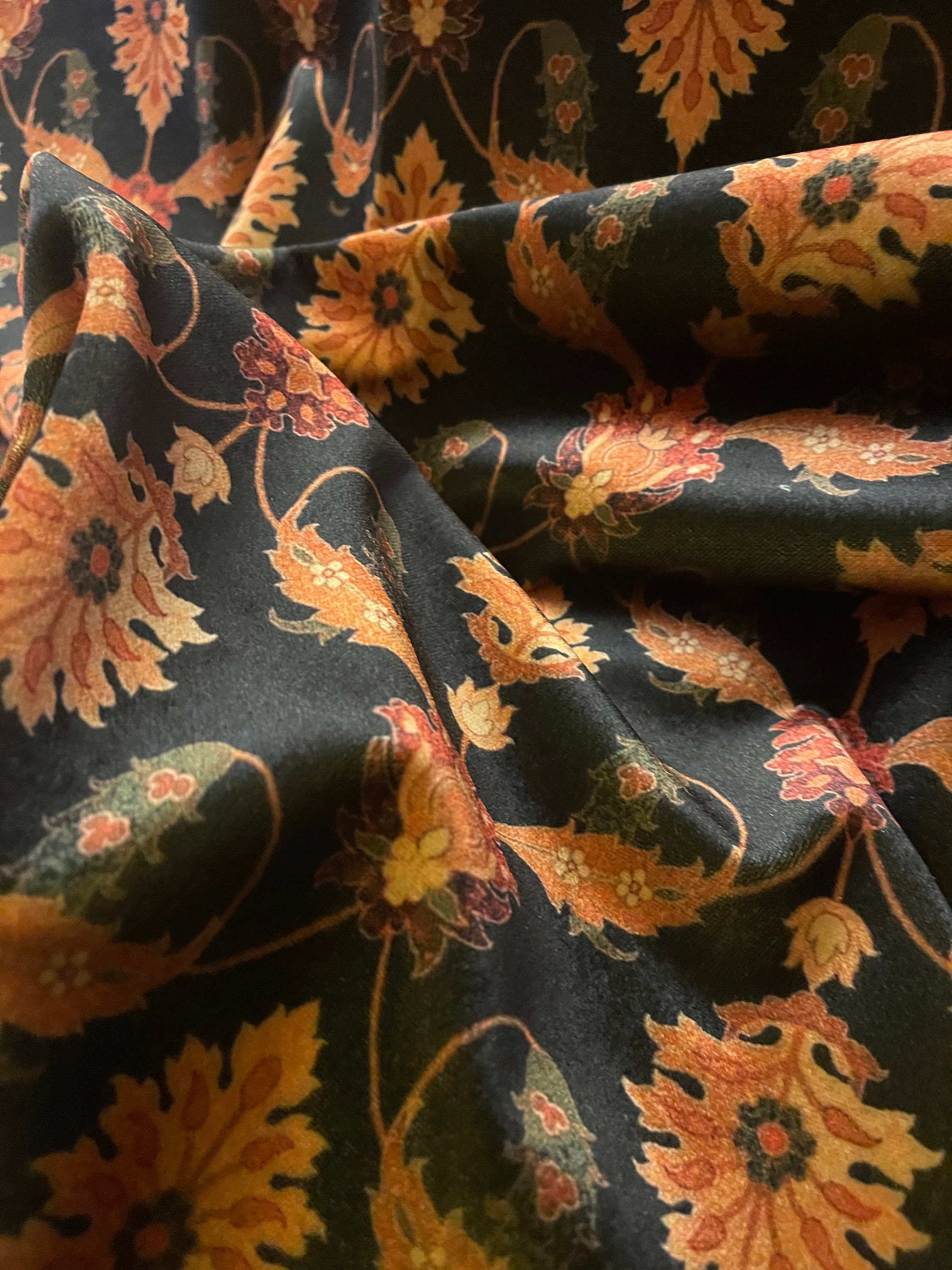 Vintage Floral Pattern Upholstery Velvet Print Fabric by the - Etsy