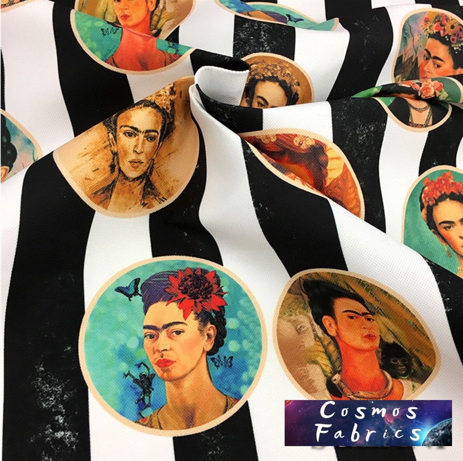 Black&white Small Striped Frida Kahlo Fabric by the Yard - Etsy