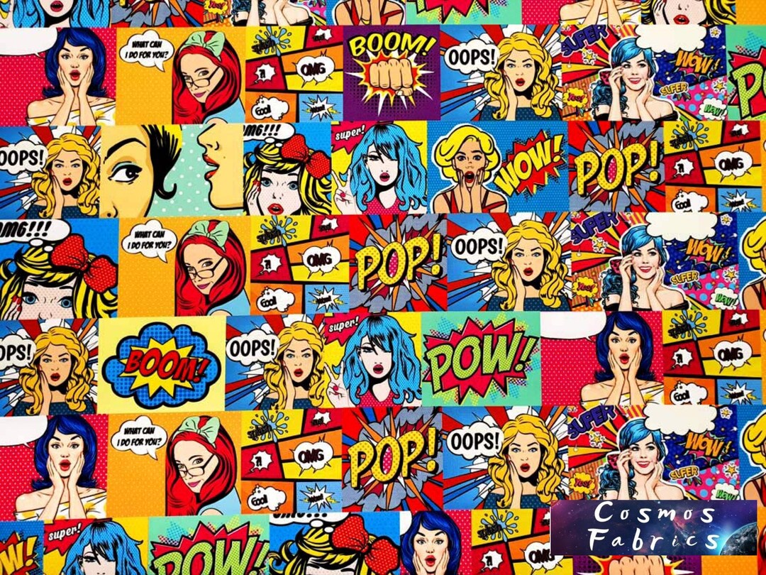 POP ART Pattern Upholstery Fabric by the Meter, Comic Art Home Decor ...