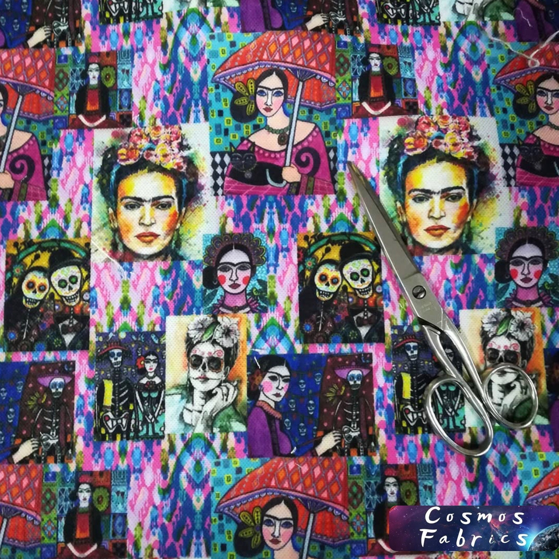 Pink Background Frida Patchwork Print Fabric by the Yard, Frida Home ...