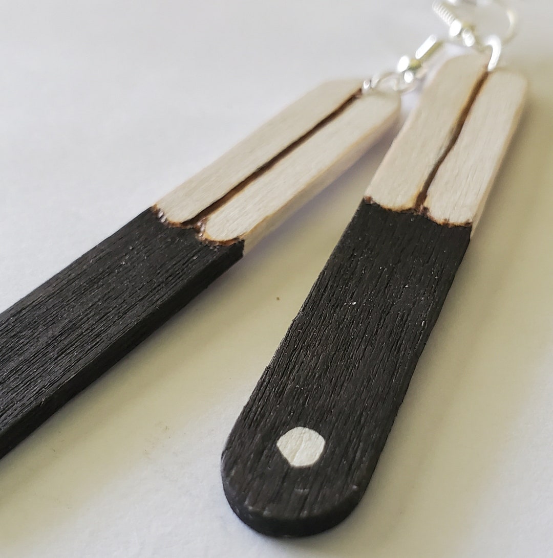 Painted Eagle Design Wood Burned Feather Earrings - Etsy