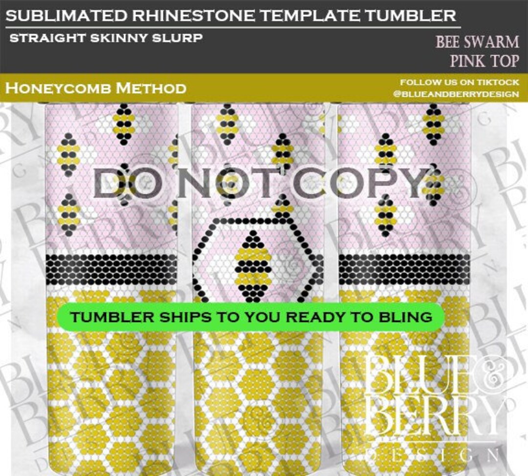 Bees Pink Top 20oz SS16 4MM, Rhinestone Template Tumbler, Shipped Sublimated, Sublimated ...