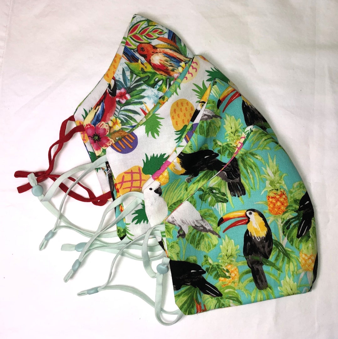 Face Mask Tropical Birds Breathable Cotton Fabric Reversible Adjustable ...