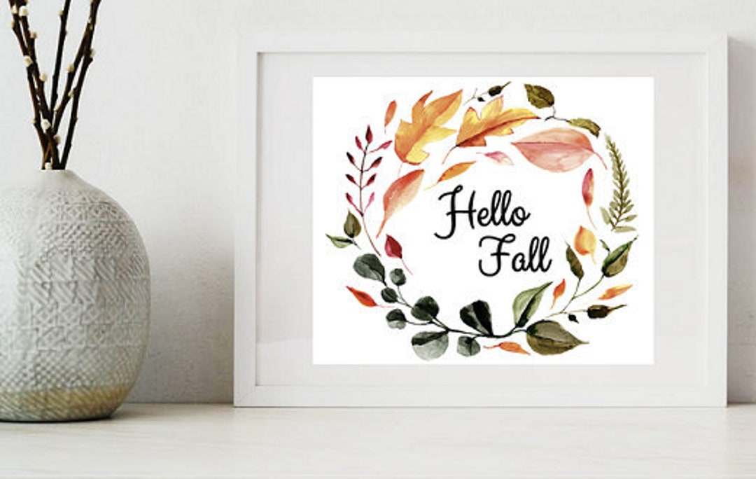 Hello Fall Print Watercolor Printable Fall Autumn Wreath - Etsy