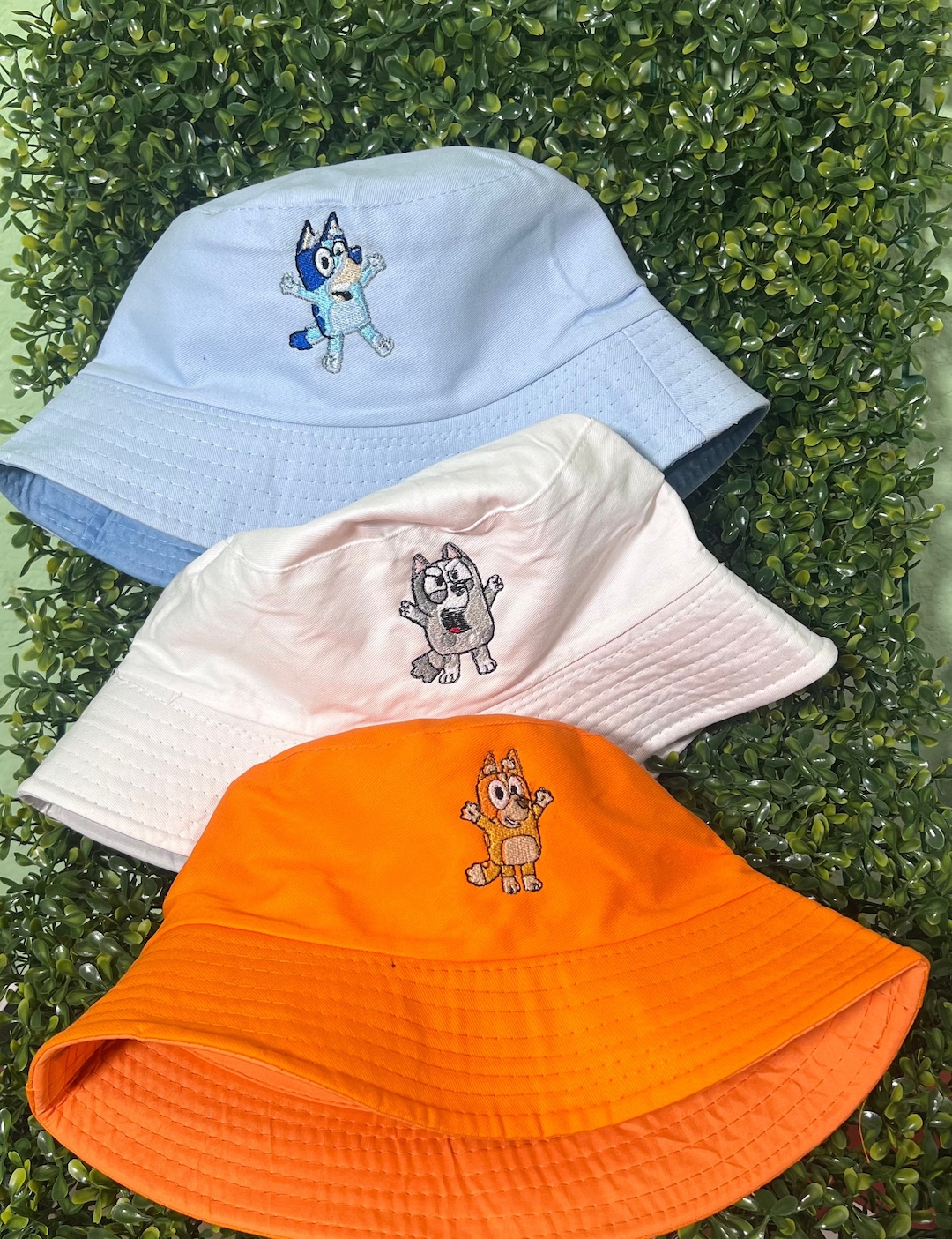Blue, Orange, White Dogs, Bluey Bingo Muffin Embroidery Bucket Hats - Etsy