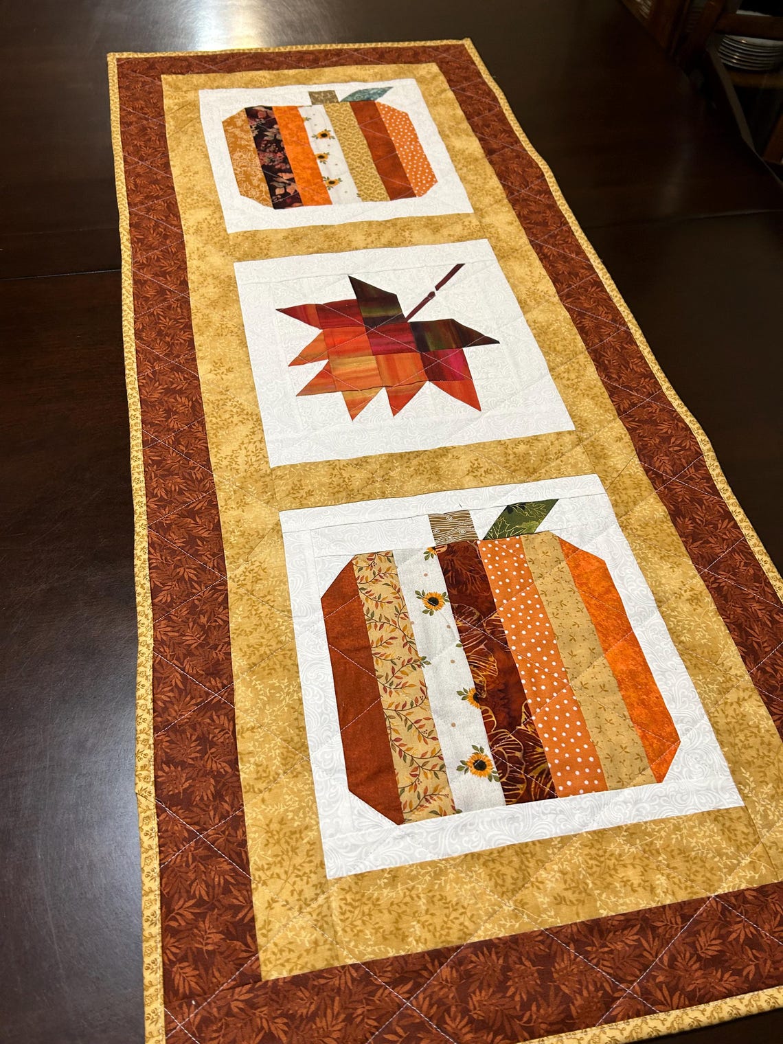 Autumn Table Runner, Fall Table Runner, Maple Leaf, Pumpkins, Home ...