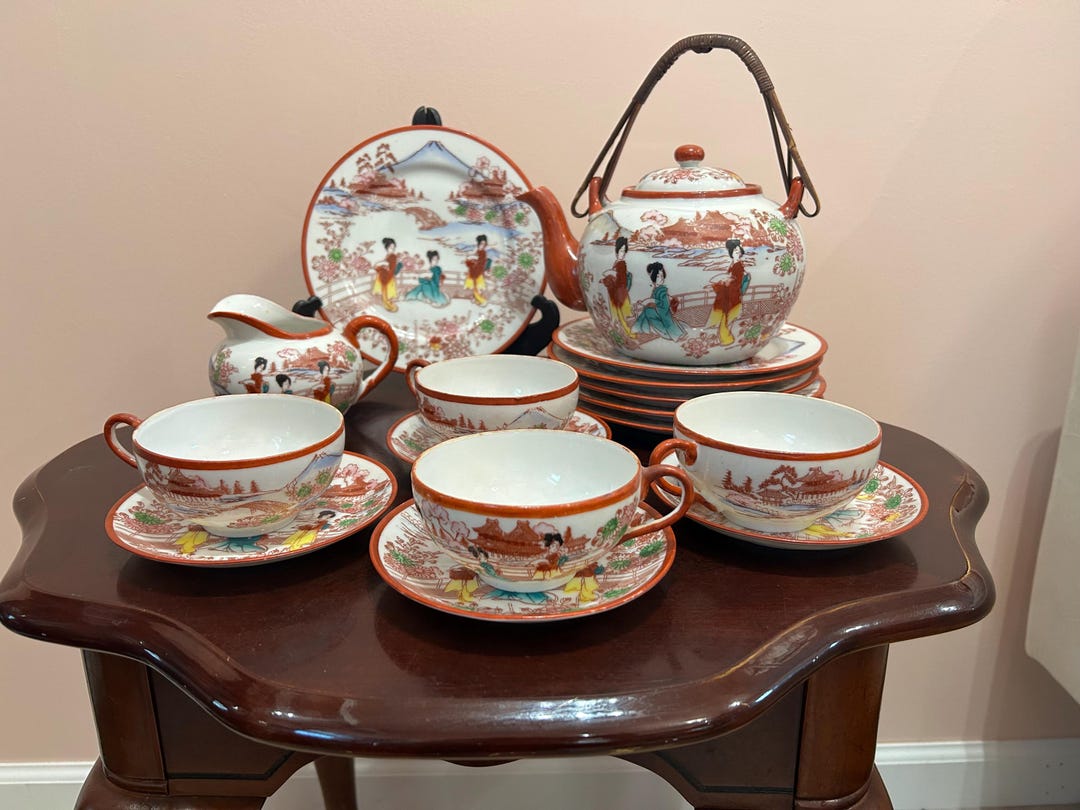Gorgeous Antique KUTANI Japanese Geisha Girl Ware Tea Set! Tea Pot ...