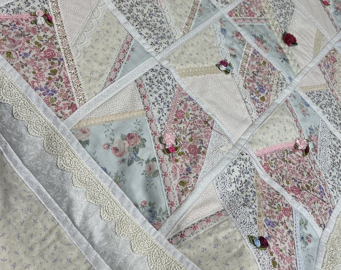 Shabby Chic Baby Quilt, Crazy Quilt Baby, Pastels, Lace, Ribbon - Etsy