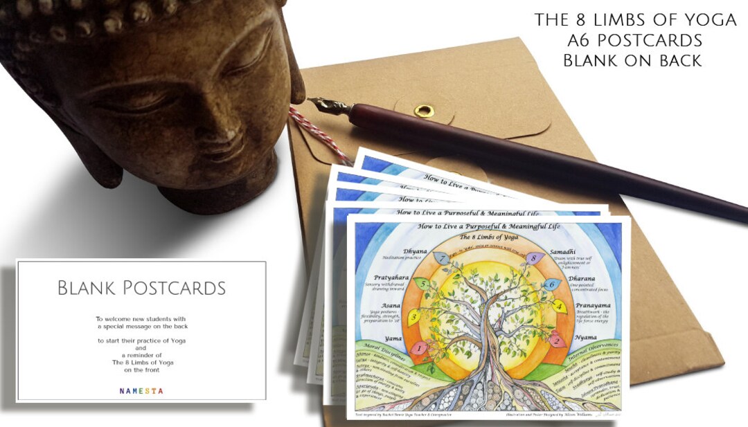 YOGA POSTCARDS, SETS of 25/50-A6- Students Welcome Cards,the 8 Limbs of ...