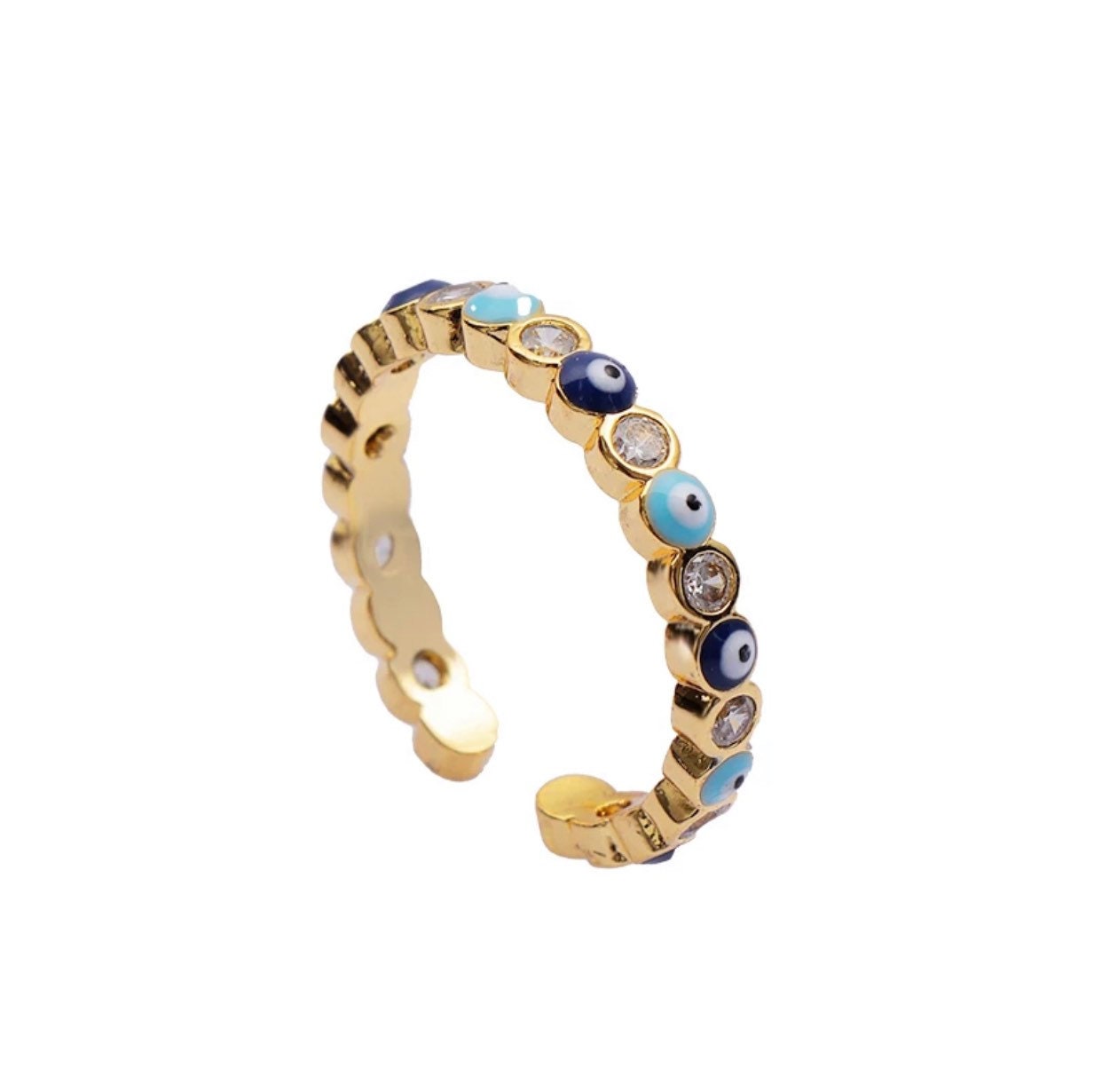 Blue Evil Eye Band Ring Adjustable Gold | Etsy