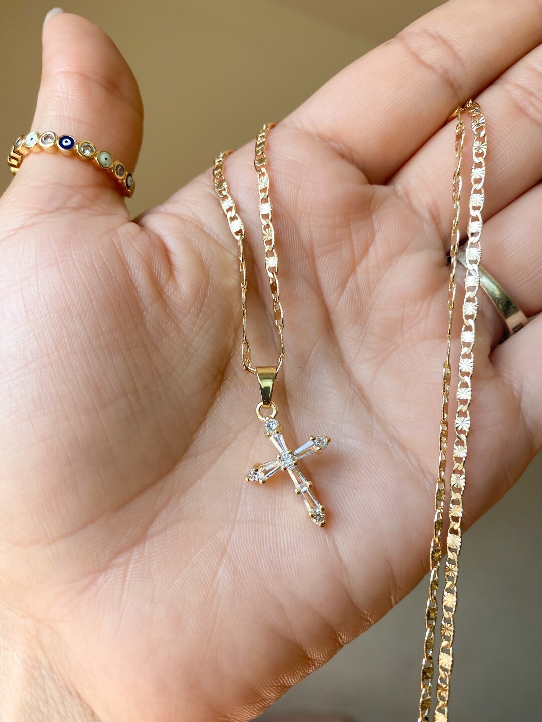 Diamond Baguette Cross Necklace - Etsy