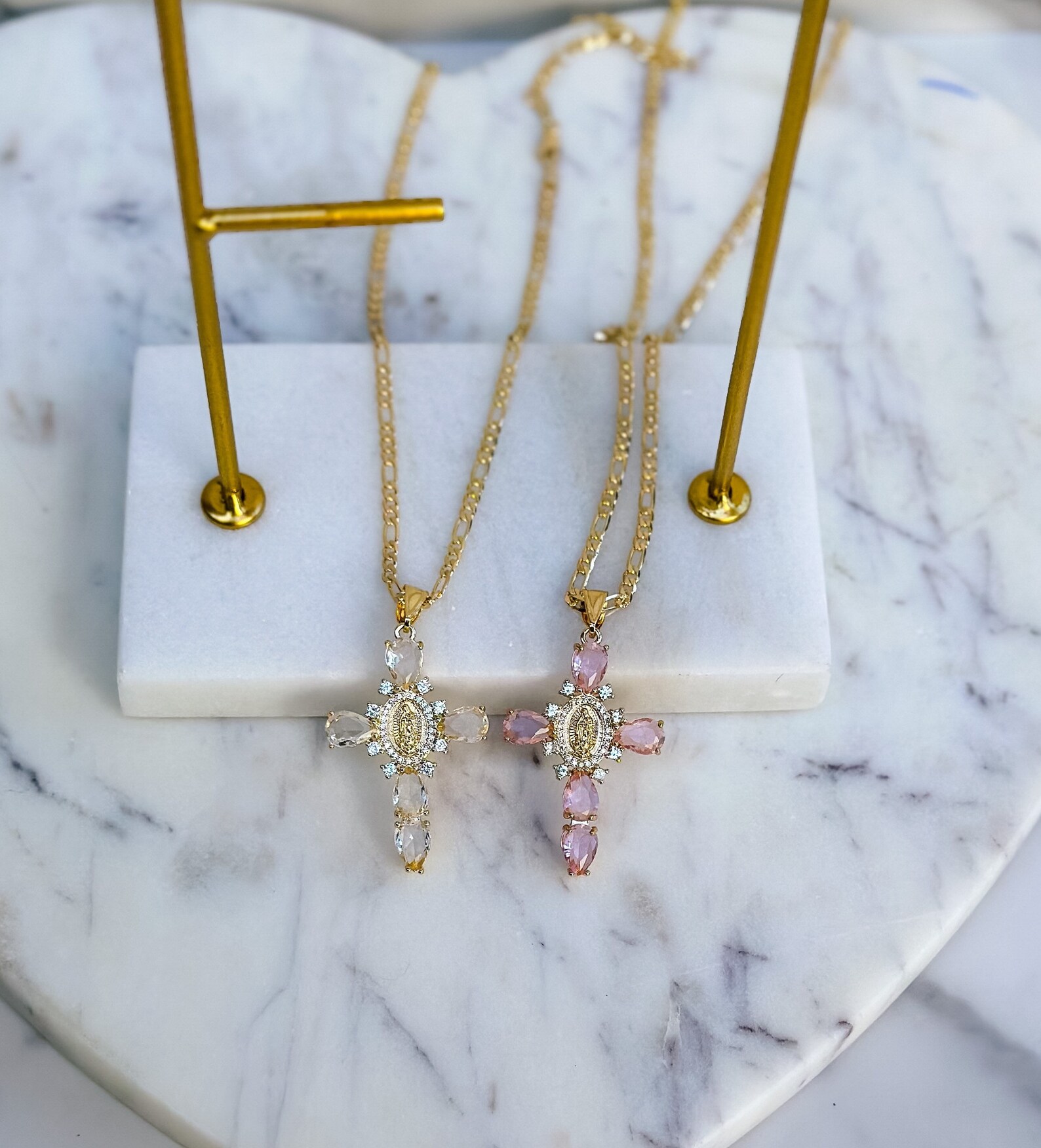 Virgen De Guadalupe Diamond Cross Necklace, Pink Diamonds - Etsy
