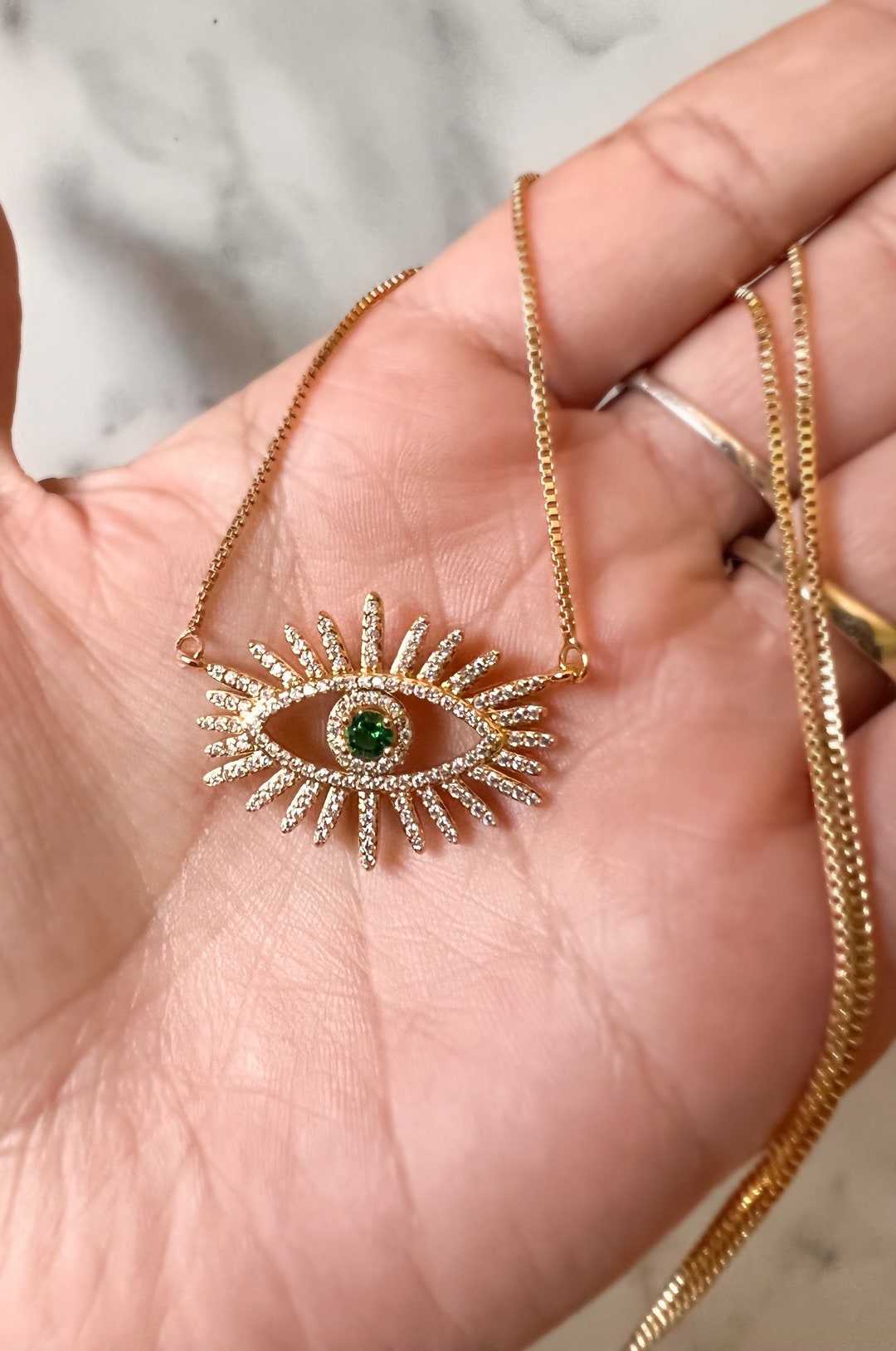 Evil Eye Necklace Green Eye - Etsy