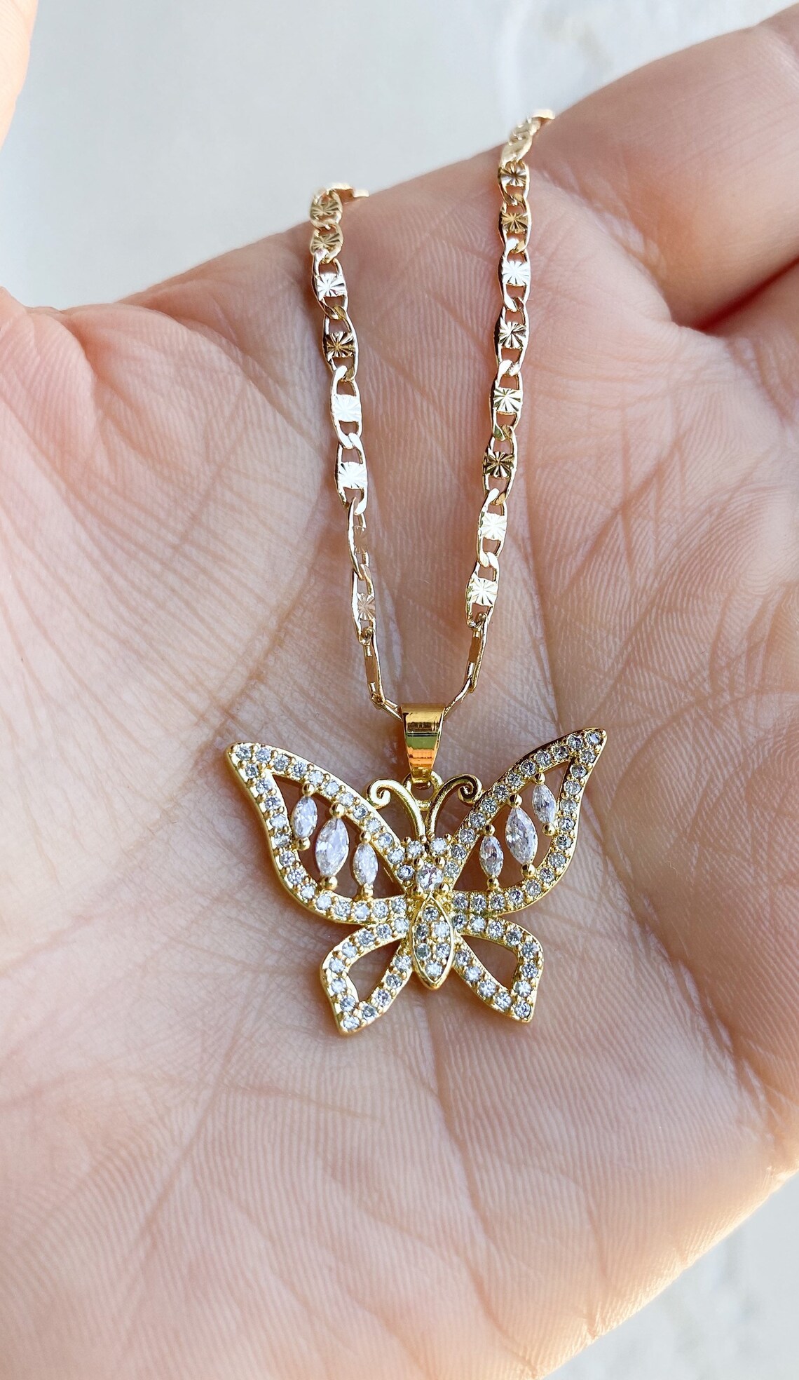 Gold Diamond Butterfly Necklace - Etsy