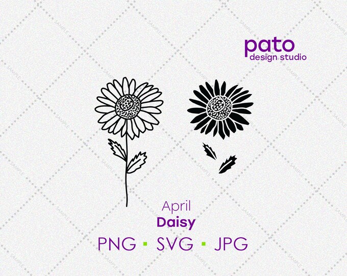 April Daisy Birth Flower Bouquet SVG PNG: Hand-drawn Floral Clipart ...