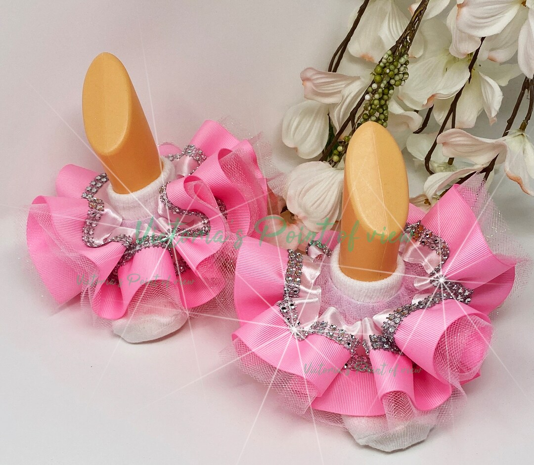 Tutu Anklets Pink Ankle Ruffle Sock-less Wear Anklets Rhinestone Trim ...