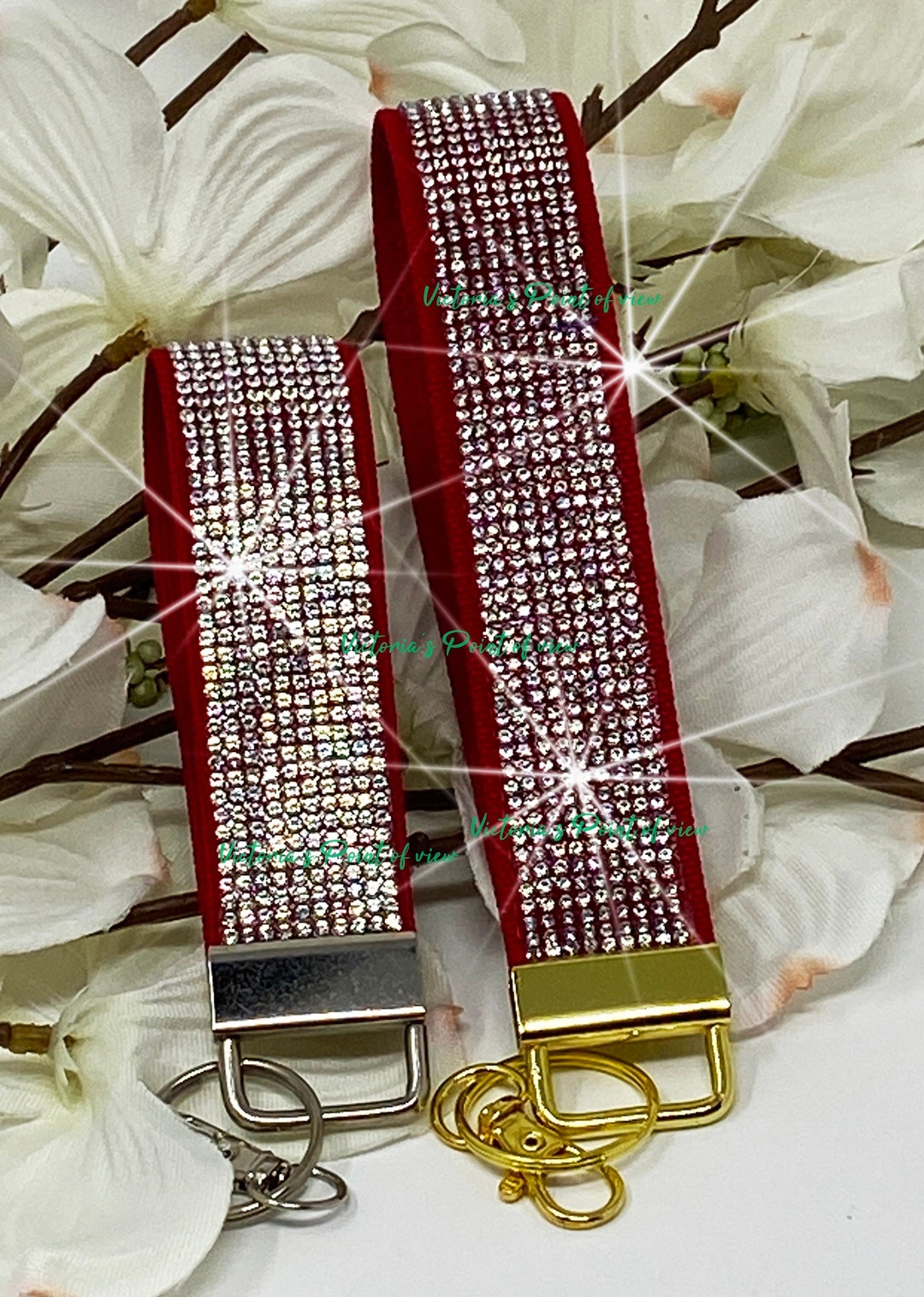 Key Fob Rhinestones Red ,crystal Key Holder Wristlet Sparkly Shinny ...