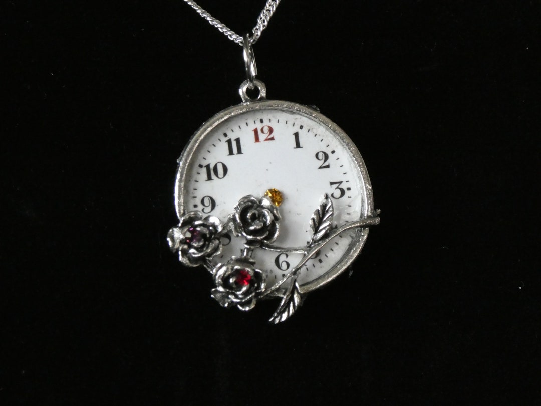 Antique Watch Face With Roses Pendant Necklace - Etsy