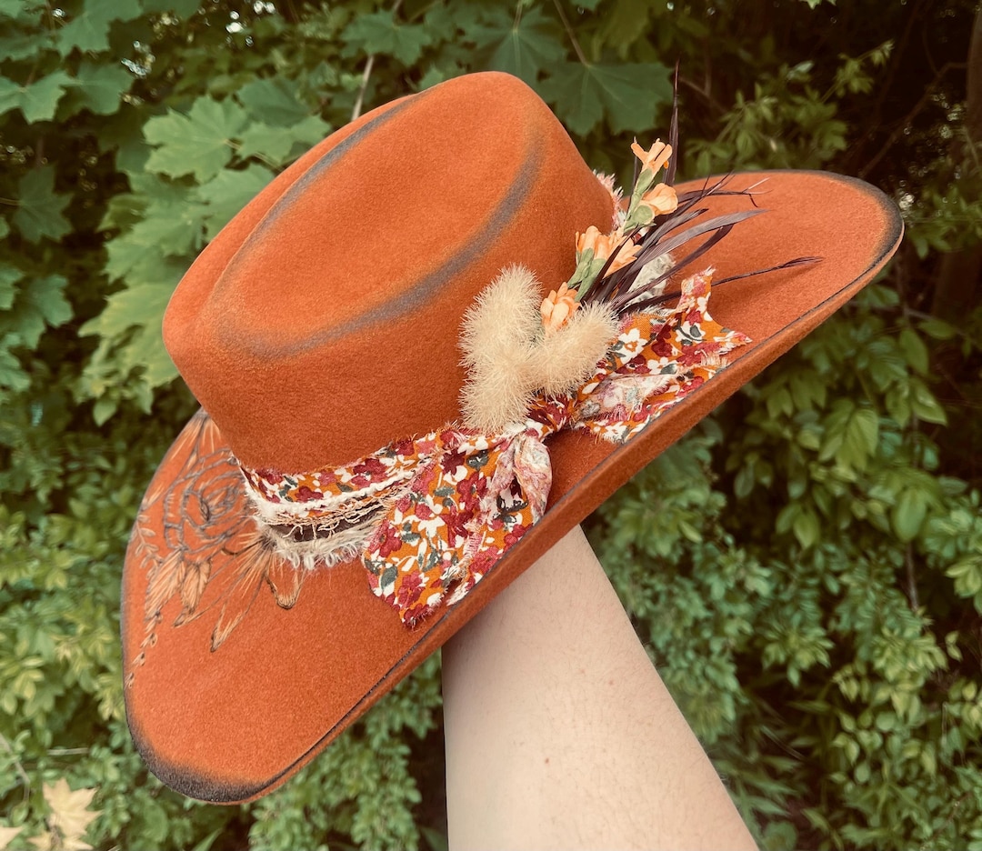 Hand Burned Cowboy Hat | Custom Burned Cowboy Hat | Cattleman Crown ...