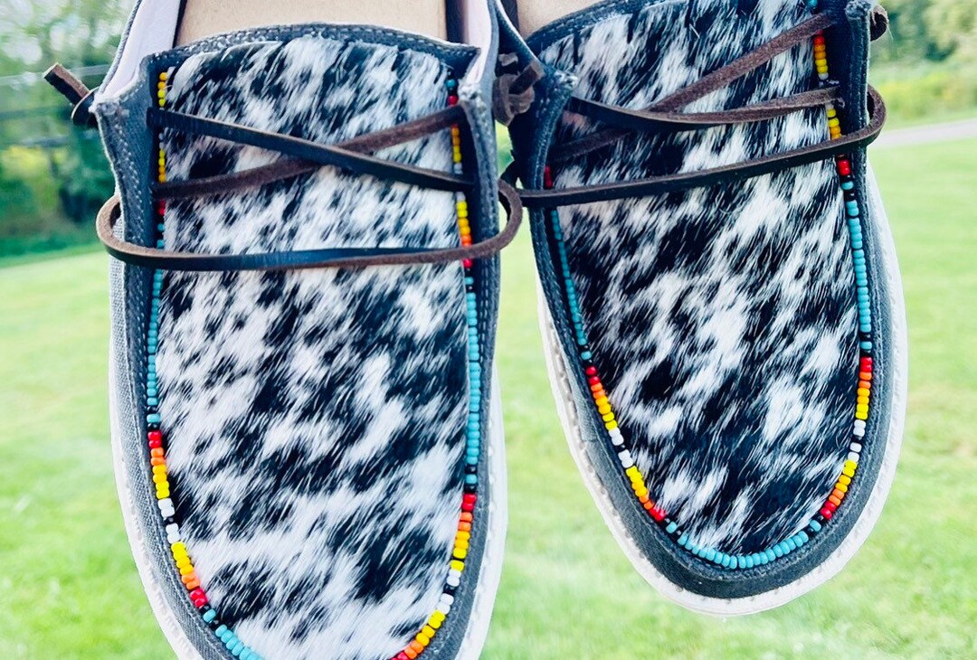 Real Cowhide Beaded Custom Shoes Cowhide Shoes Beaded Shoes Authentic ...