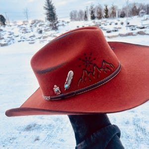 Hand Burned Cowboy Hat | Custom Burned Cowboy Hat | Cattleman Crown Cowboy Hat | Wool Felt ...
