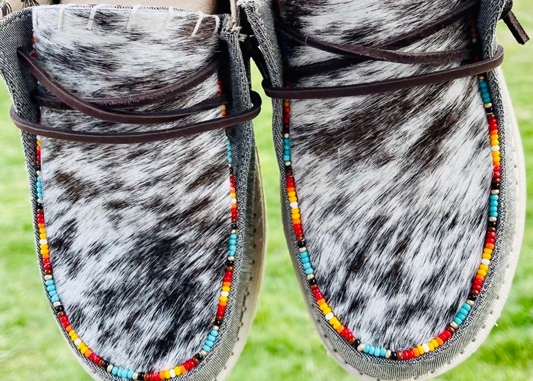 Real Cowhide Beaded Custom Shoes Cowhide Shoes Beaded Shoes Authentic ...