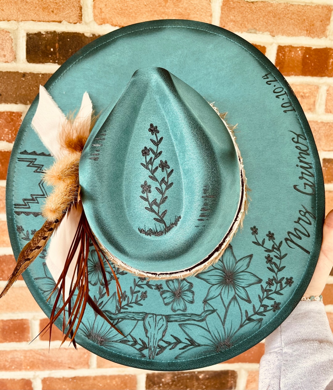 Custom Hand Burned Hat | Hand Burned Wide Brim Hat | Custom Branded Hat ...