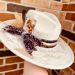 Custom Hand Burned Hat | Hand Burned Wide Brim Hat | Custom Branded Hat ...