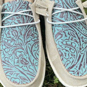 Turquoise Tooled Genuine Leather Shoes | Leather Tooled | Leather Shoes ...