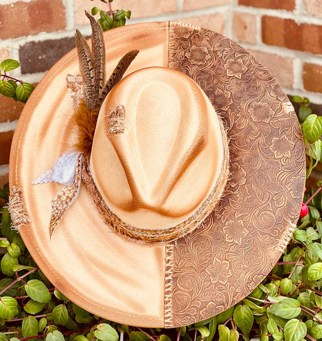 Custom Hand Burned Hat | Hand Burned Wide Brim Hat | Custom Branded Hat ...