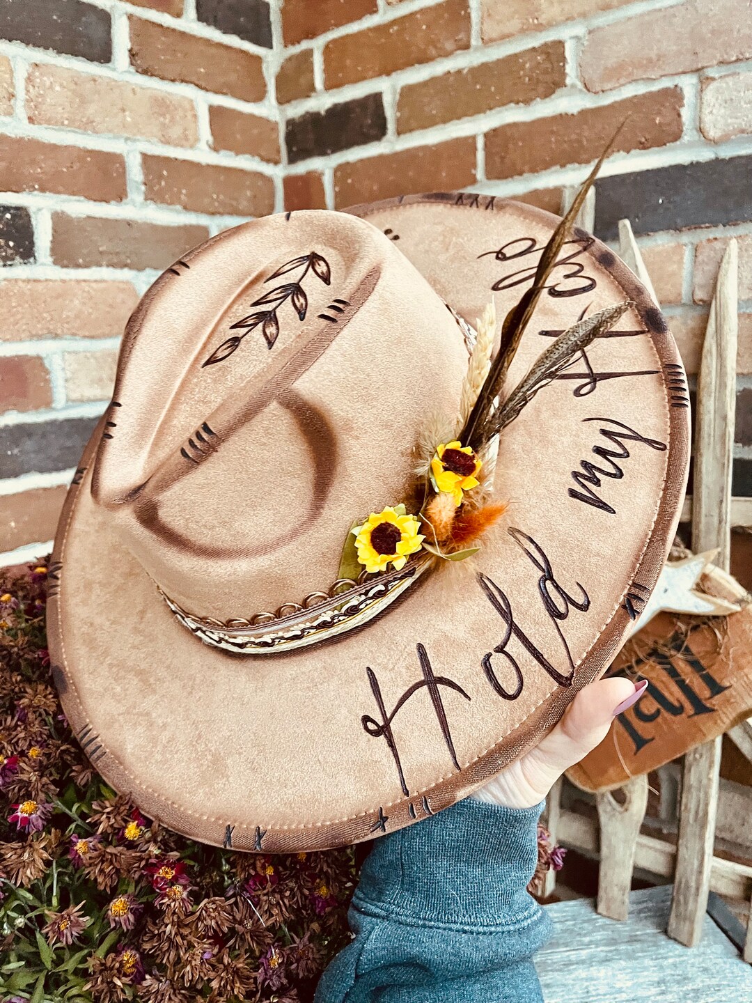 Custom Hand Burned Hat Hand Burned Wide Brim Hat Custom Branded Hat ...