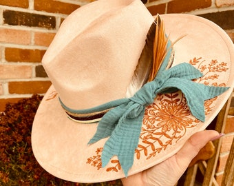 Custom Hand Burned Hat Hand Burned Wide Brim Hat Custom Branded Hat Cactus Burned Hat Western ...