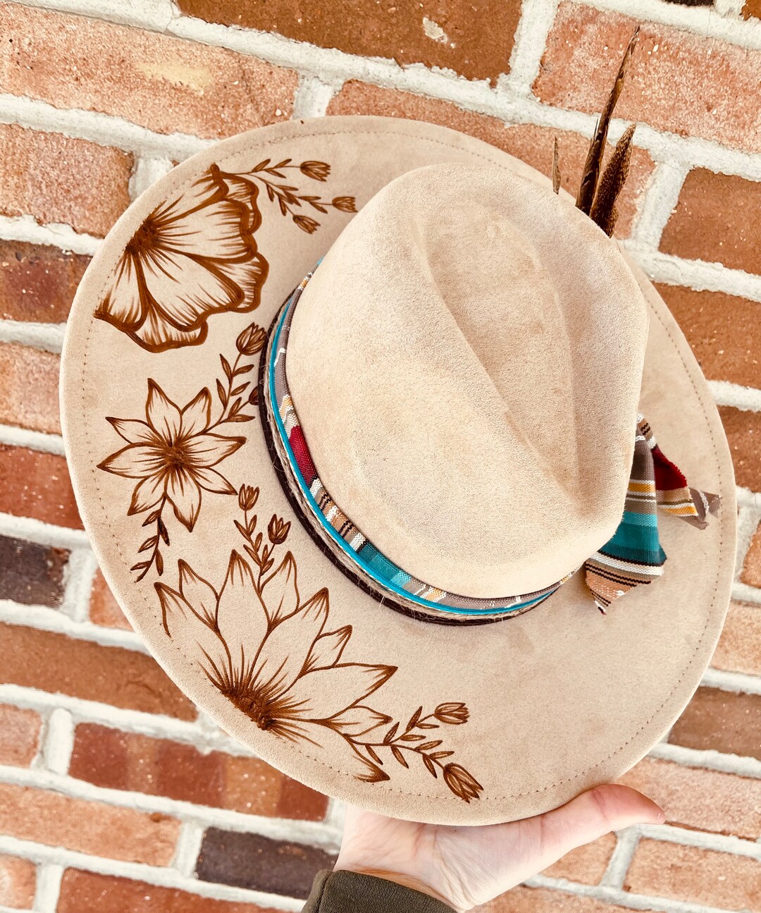 Custom Hand Burned Hat | Hand Burned Wide Brim Hat | Custom Branded Hat ...