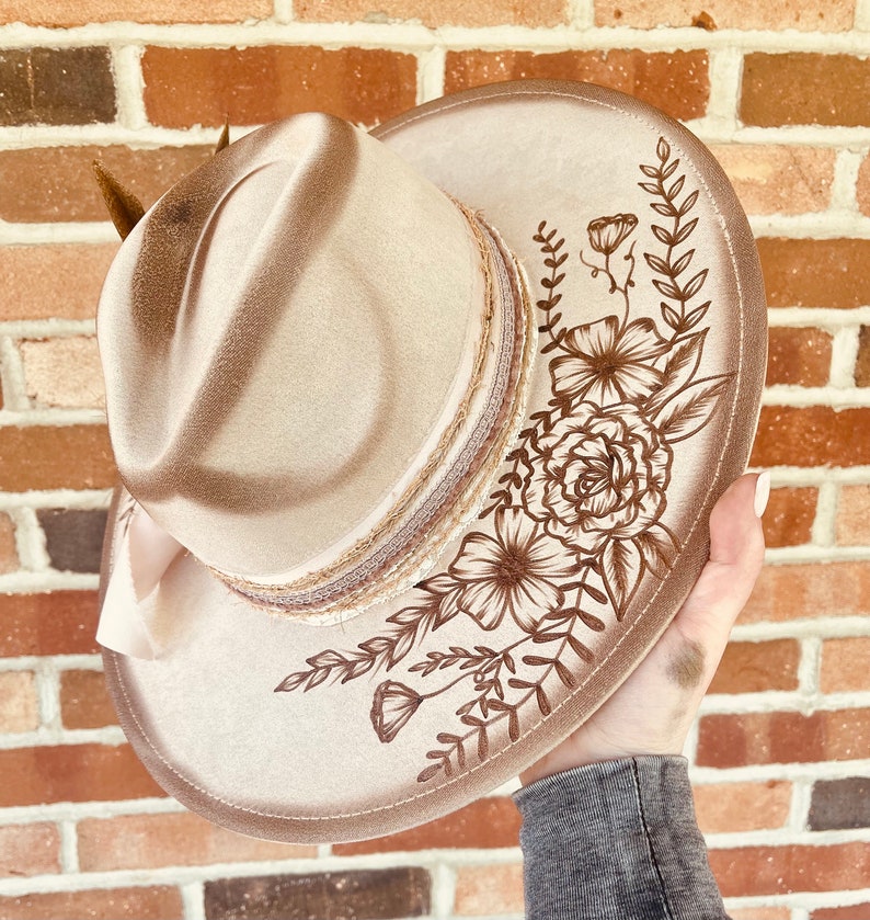 Custom Hand Burned Hat Hand Burned Wide Brim Hat Custom Branded Hat Cactus Burned Hat Western ...