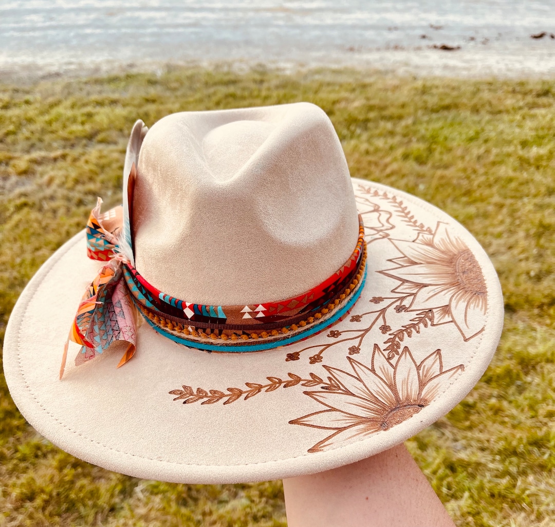 Custom Hand Burned Hat | Hand Burned Wide Brim Hat | Custom Branded Hat ...