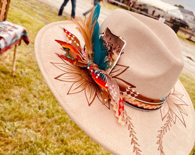 Custom Hand Burned Hat Hand Burned Wide Brim Hat Custom Branded Hat ...