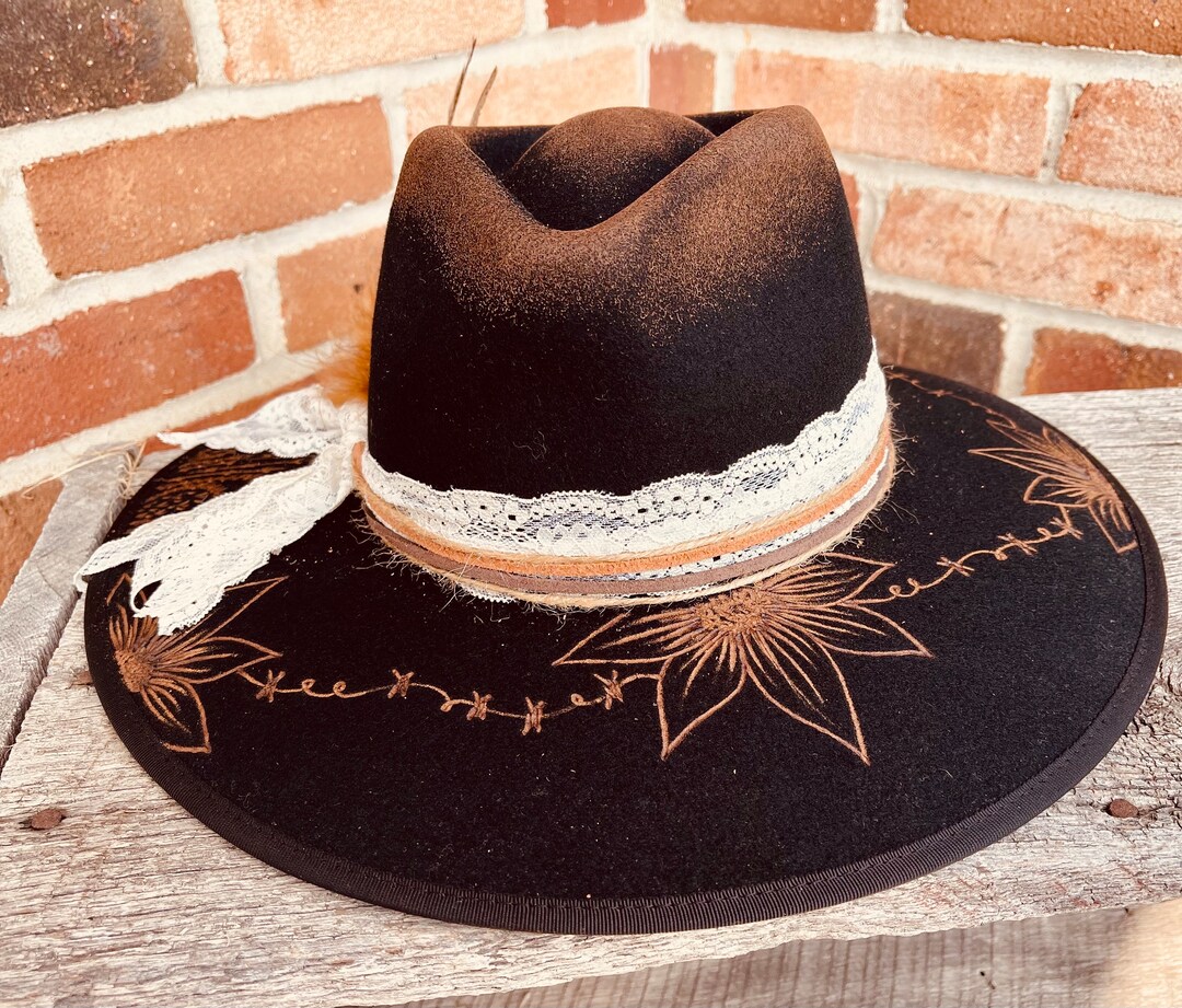 Custom Hand Burned Hat Hand Burned Wide Brim Hat Custom Branded Hat ...
