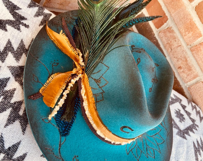 Hand Burned Cowboy Hat Hand Burned Wide Brim Hats Hand Burned Hat ...